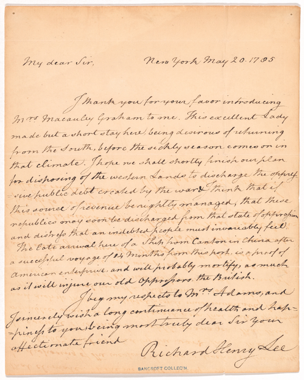 Letter from Richard Henry Lee - NYPL Digital Collections