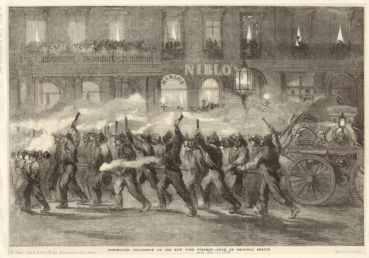 Torchlight procession of the New York firemen - NYPL Digital Collections