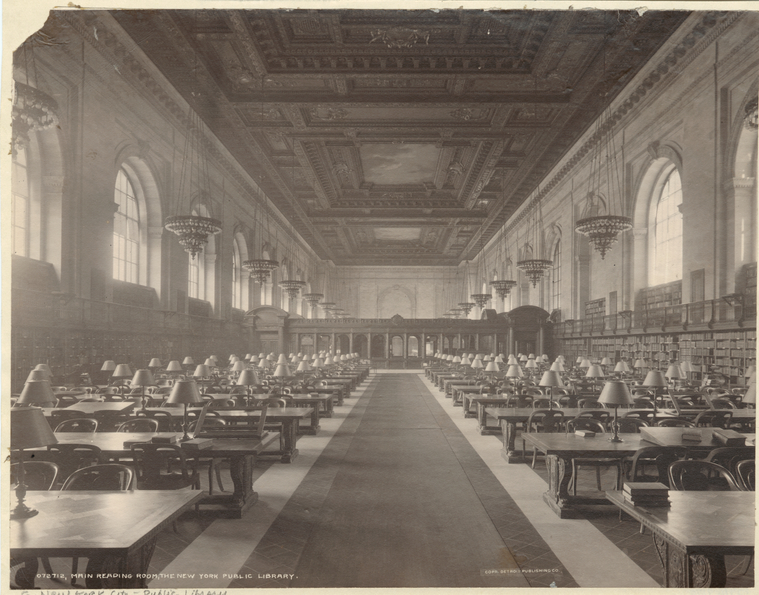 Main reading room, the New York Public Library - NYPL Digital Collections