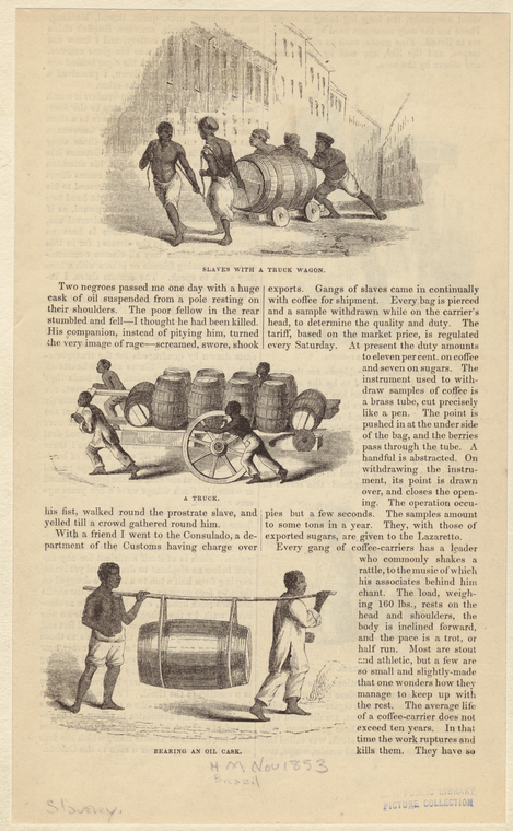 Slaves with a truck wagon, a truck, [and] bearing an oil cask - NYPL ...