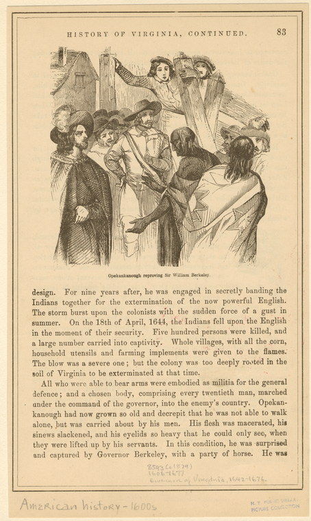 Opekankanough reproving Sir William Berkeley - NYPL Digital Collections