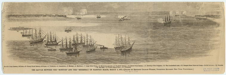 The battle between the "Monitor" and the "Merrimac," in Hampton Roads ...