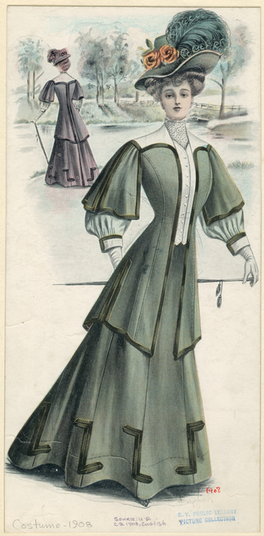 Woman in green outfit, England, ca. 1908 - NYPL Digital Collections