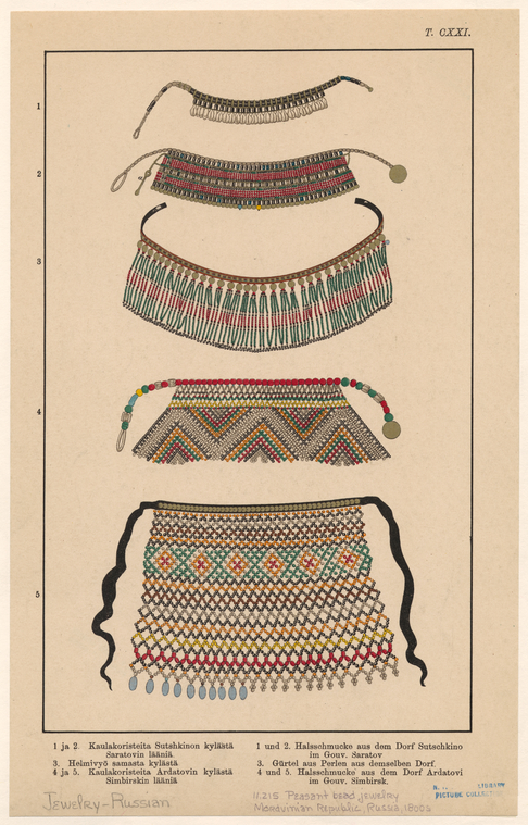 Peasant bead jewelry, Mordvinian Republic, Russia, 1800s - NYPL Digital ...