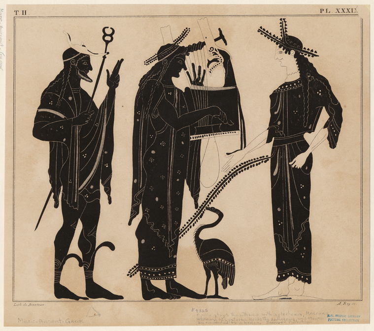 Apollo playing the cithara, with Hermes and Athena. - NYPL Digital ...