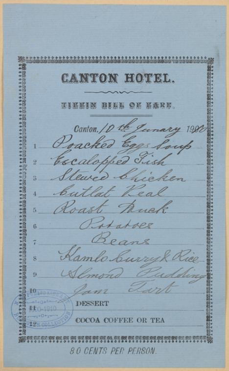 Tiffin bill of fare Canton Hotel. - NYPL Digital Collections