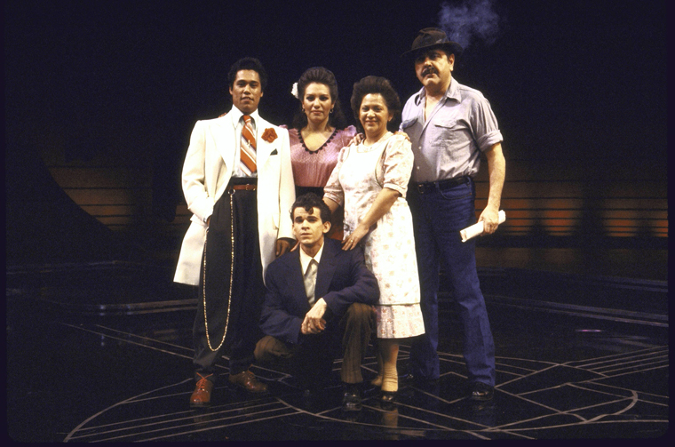 Actors (L-R) Daniel Valdez, Tony Plana (front), Roberta Delgado Esparza ...