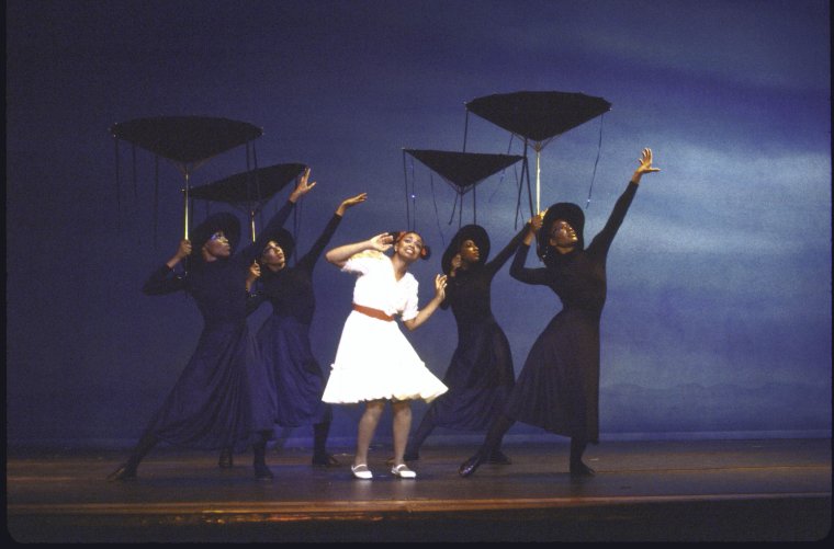 Actress Deborah Malone (C) w. "Tornado" dancers in a scene fr. the Bus ...