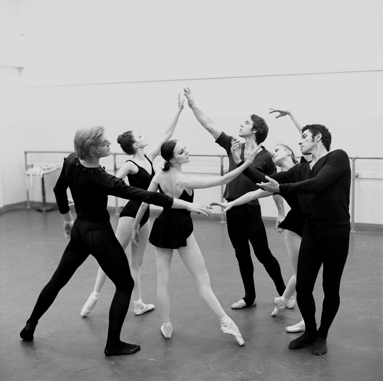 New York City Ballet rehearsal of "In the Night" (L-R) Peter Martins ...