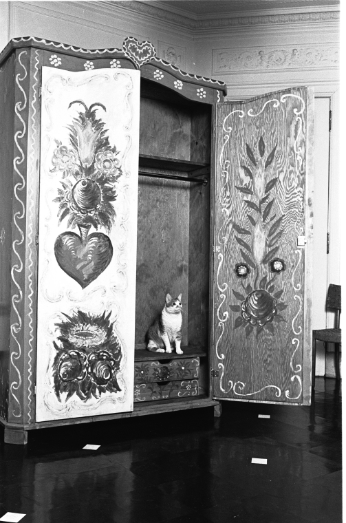 New York City Ballet Master George Balanchine's cat Mourka with cabinet ...