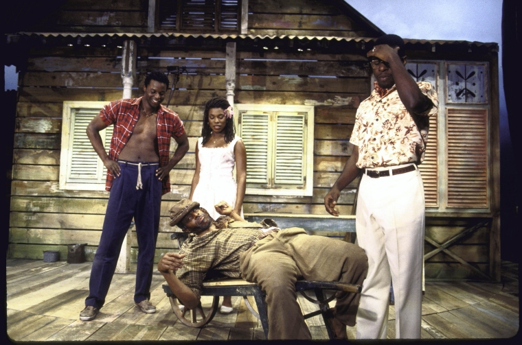 Actors (L-R) Victor Love, Antonio Fragas (lying), Lorraine Toussaint ...