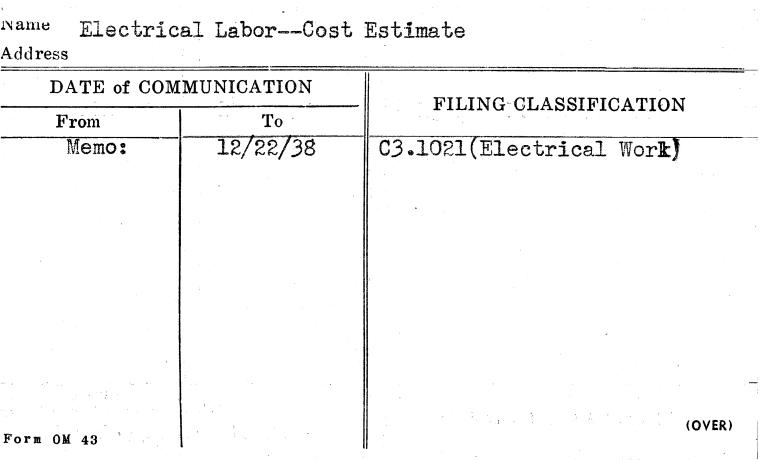 Electrical Labor--Cost Estimate - NYPL Digital Collections
