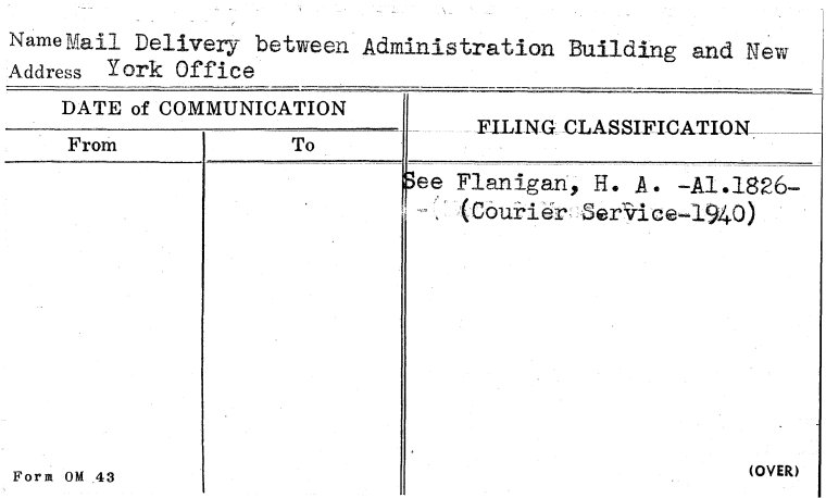 Mail Delivery between Administration Building and New York Office ...
