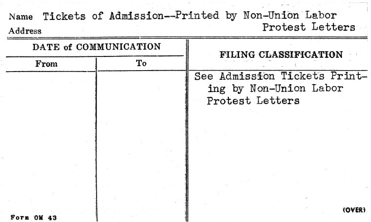 Tickets of Admission--Printed by Non-Union Labor Protest Letters - NYPL ...